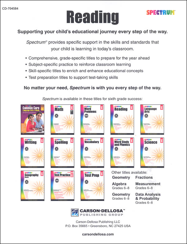 Spectrum Reading 2015 Grade 6 Spectrum 9781483812199 Spectrum Reading 2015 Grade 6 Spectrum 9781483812199