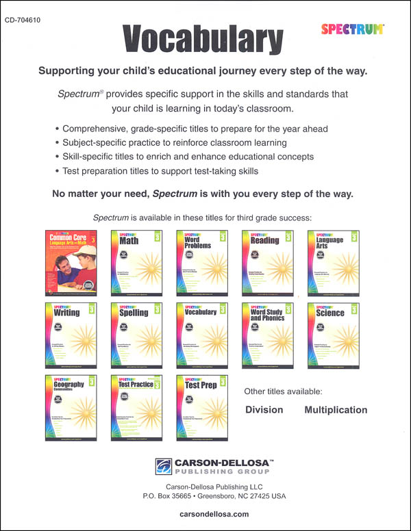 Spectrum Vocabulary 2015 Grade 3 Spectrum 9781483811901 spectrum-vocabulary-2015-grade-3-spectrum-9781483811901