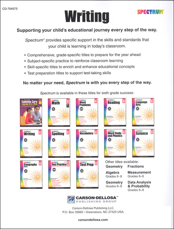 Spectrum Writing 2015 Grade 6 Spectrum 9781483812014 Spectrum Writing 2015 Grade 6 Spectrum 9781483812014