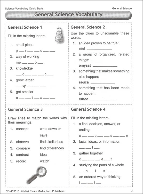 Science Vocabulary Quick Starts (Science Quick Starts) | Mark Twain ...