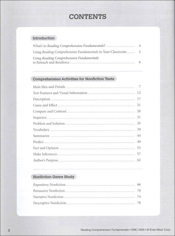 Reading Comprehension Fundamentals Grade 6 Evan Moor 9781629384658 reading-comprehension-fundamentals-grade-6-evan-moor-9781629384658