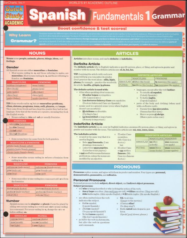 Spanish Fundamentals 1 Grammar Quick Study Bar Charts 9781423214472 Spanish Fundamentals 1 Grammar Quick Study Bar Charts 9781423214472