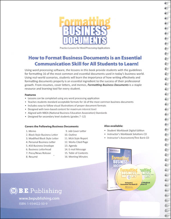 Formatting Business Documents | B.E. Publishing | 9781934422502 Formatting Business Documents | B.E. Publishing | 9781934422502