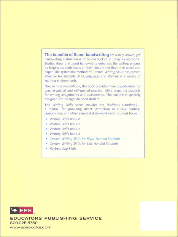 Cursive Writing Skills For Right Handed Students Educators Publishing