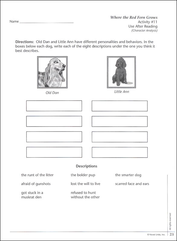 Where The Red Fern Grows Worksheets