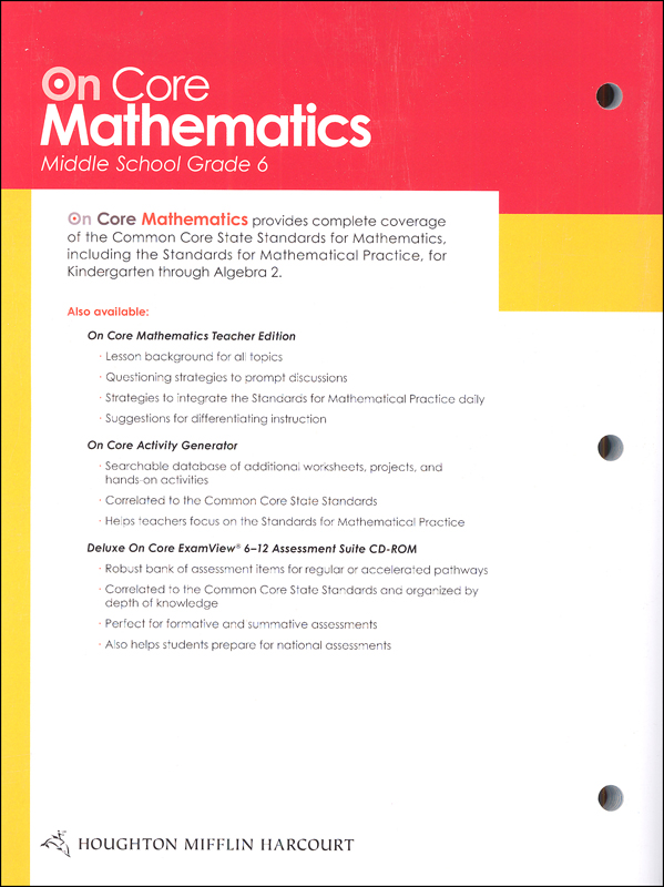 On Core Mathematics Student Edition Worktext Grade 6 | Houghton Mifflin ...