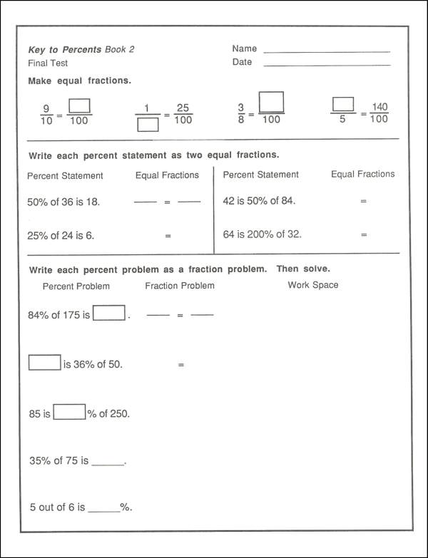 Key to Percents Reproducible Tests for Books 1-3 | Key Curriculum Press ...