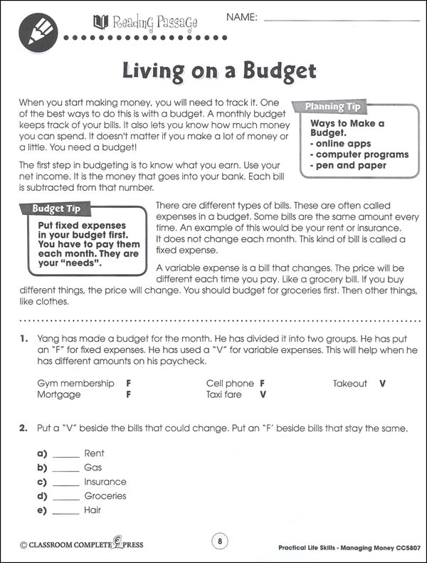 Practical Life Skills: Managing Money | Classroom Complete Press ...