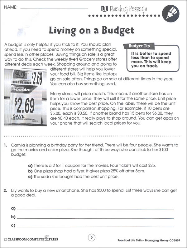 Practical Life Skills: Managing Money | Classroom Complete Press ...
