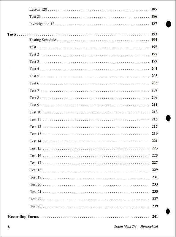Math 7 6 Homeschool Tests And Worksheets 4th Edtion Saxon 