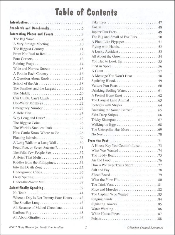 Daily Warm-Ups: Nonfiction Reading Grade 2 | Teacher Created Resources ...