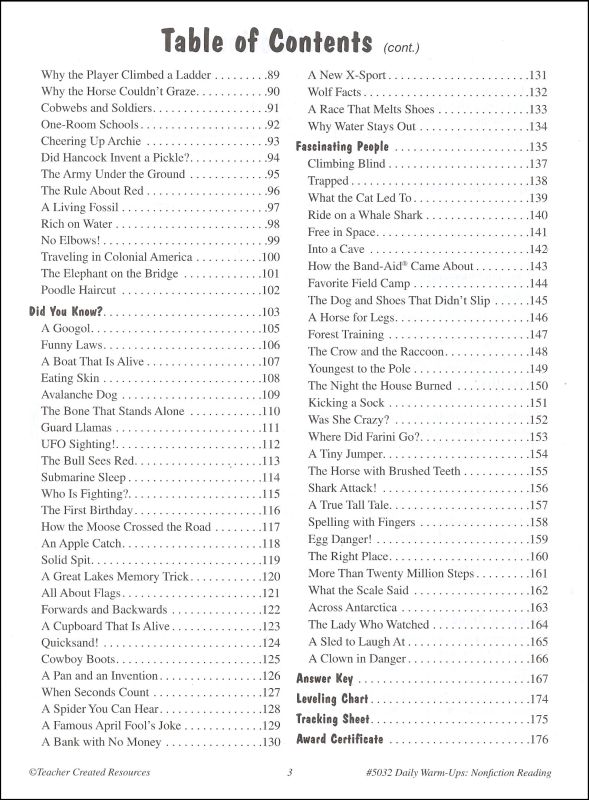 Daily Warm-Ups: Nonfiction Reading Grade 2 | Teacher Created Resources ...