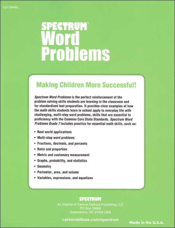 Spectrum Word Problems Grade 7 Spectrum 9781624427336 Spectrum Word Problems Grade 7 Spectrum 9781624427336