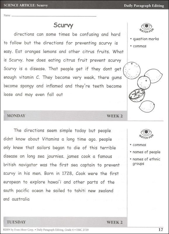 Daily Paragraph Editing Grade 6 Evan Moor 9781557999603