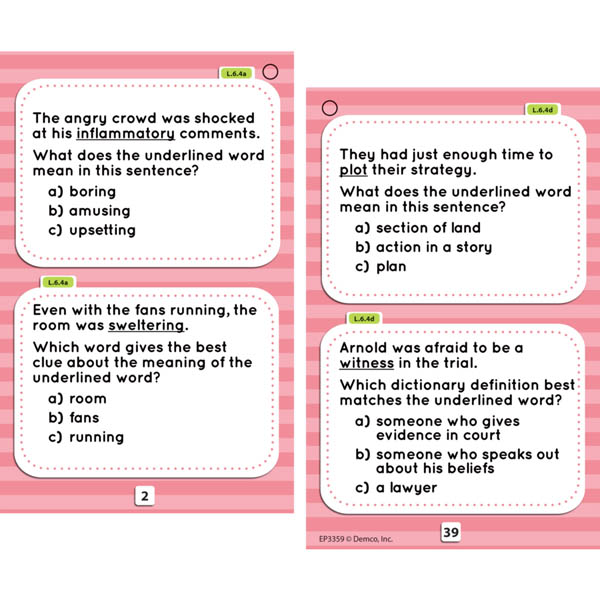 Common Core Vocabulary Task Cards Grade 6 | Edupress