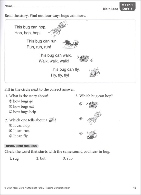 Daily Reading Comprehension Grade 1 Evan Moor 9781629384740