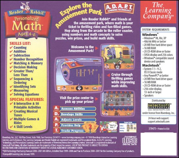 Reader Rabbit Personalized Math Ages 4-6 CD-ROMS | The Learning Company