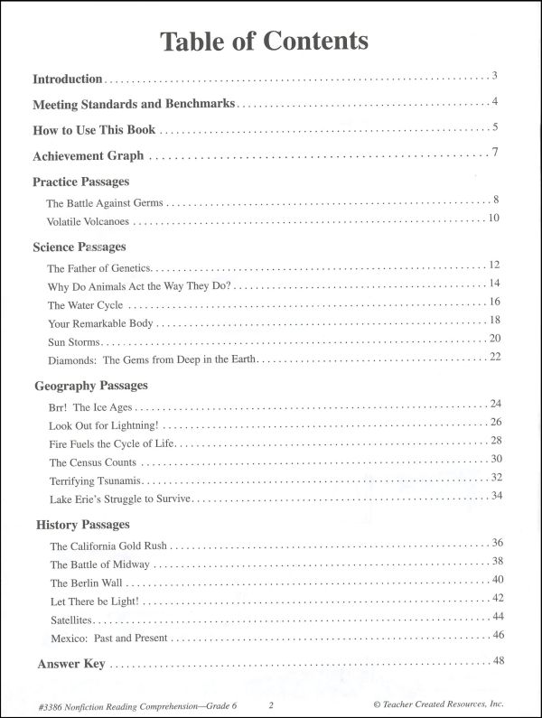 Nonfiction Reading Comprehension Grade 6 | Teacher Created Resources ...