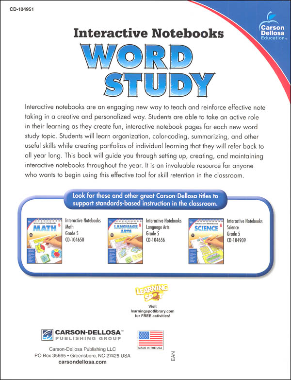 Interactive Notebooks: Word Study - Grade 5 | Carson-Dellosa ...