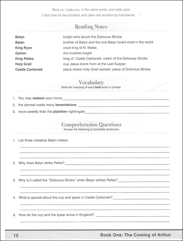 King Arthur Literature Student Study Guide | Memoria Press | 9781615380626