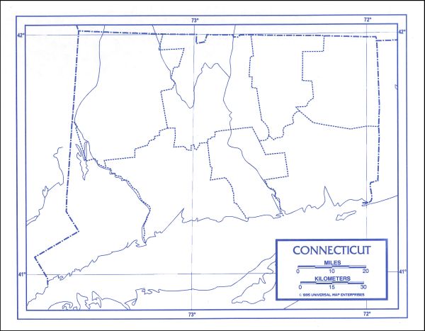 Connecticut Map Laminated single (8+" x 11") | UniversalMap