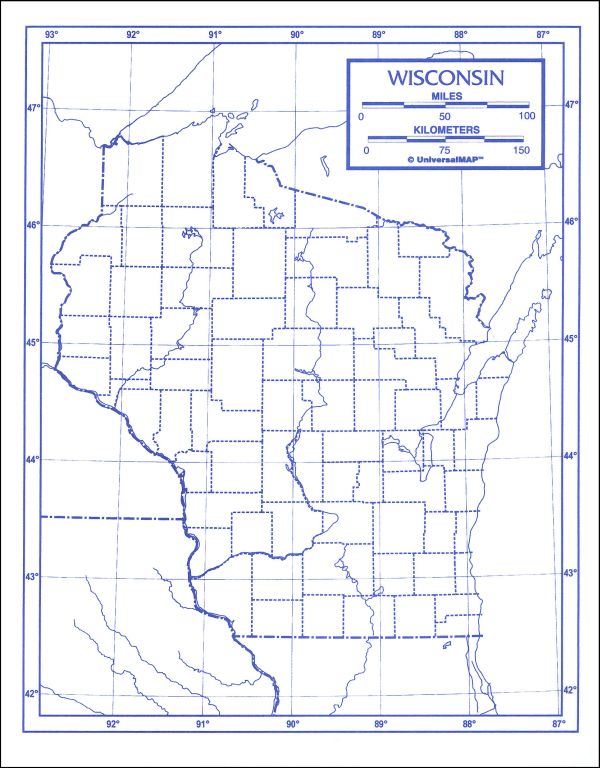 Wisconsin Map Laminated single (8+" x 11") | UniversalMap
