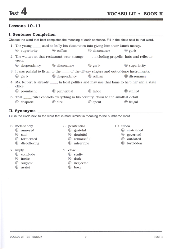 Vocabu Lit K Test Perfection Learning 9780789157171 vocabu-lit-k-test-perfection-learning-9780789157171