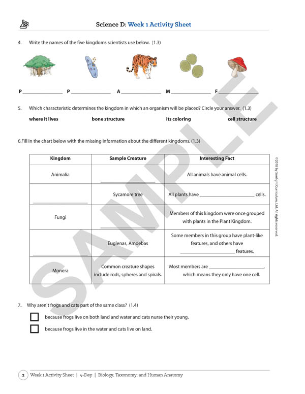 Sonlight Science Level D 4-Day Extra Activity Sheets (2018) | Sonlight