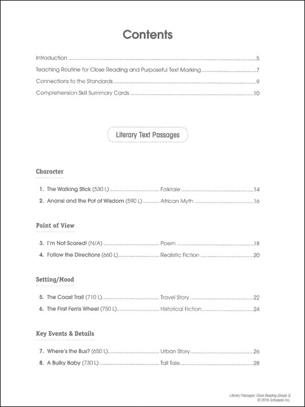 Literary Passages: Close Reading Grade 3 | Scholastic | 9780545793865