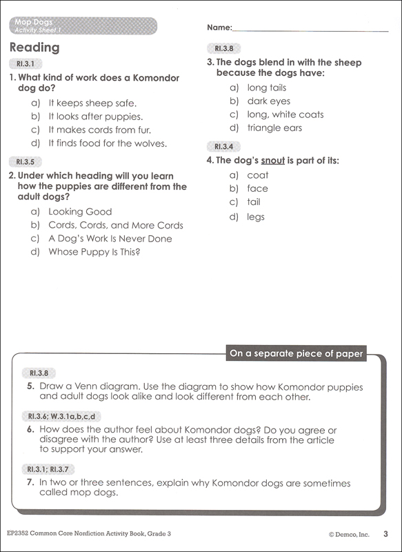 Common Core Nonfiction Activity Book Grade 3 | Edupress | 9781564723635