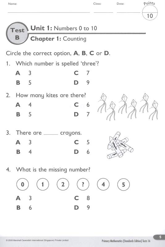 Primary Mathematics Tests 1A Standards Edition | Marshall Cavendish ...