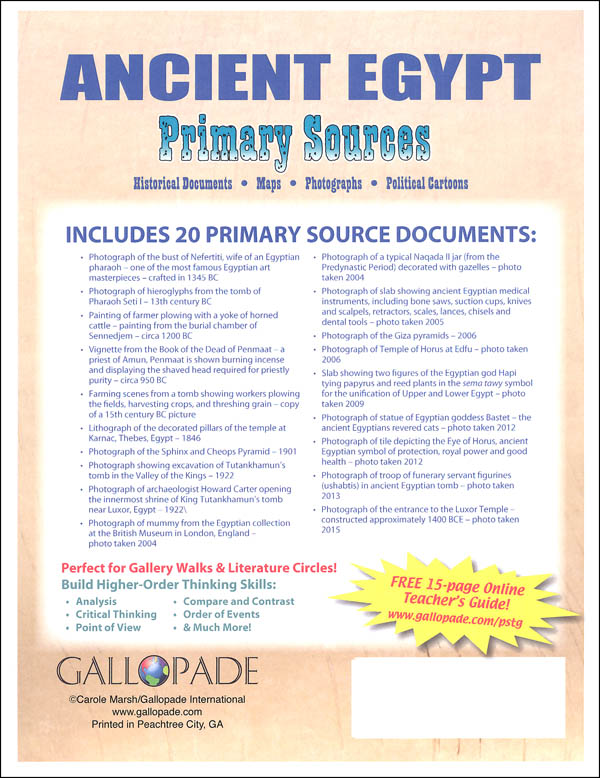 Primary Sources Ancient Egypt | Gallopade International | 9780635125972