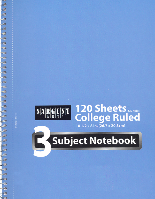 3 Subject College Ruled Notebook Sargent Art 3 Subject College Ruled Notebook Sargent Art