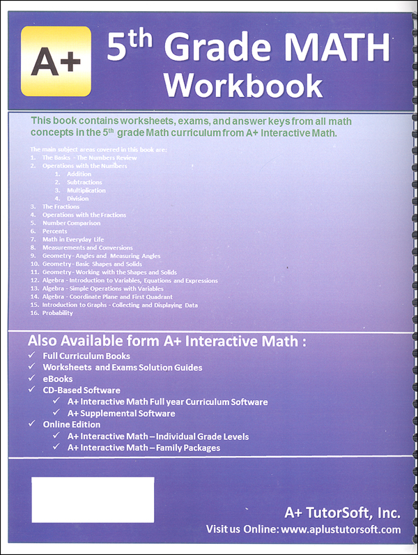 5th Grade MATH Workbook A TutorSoft Inc 