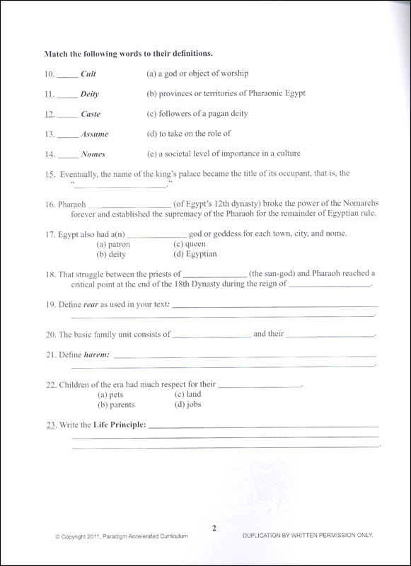 World History - Chapter 1 Activities | Paradigm Accelerated Curriculum ...