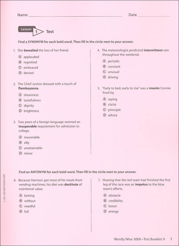 Wordly Wise 3000 3rd Edition Test Book 9 Educators Publishing Service Wordly Wise 3000 3rd Edition Test Book 9 Educators Publishing Service