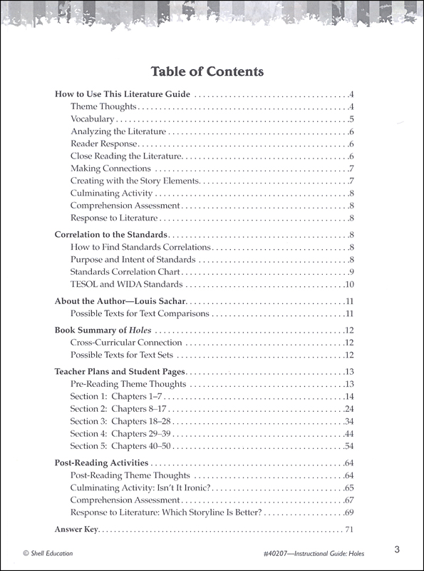Holes: Instructional Guides for Literature | Shell Education ...