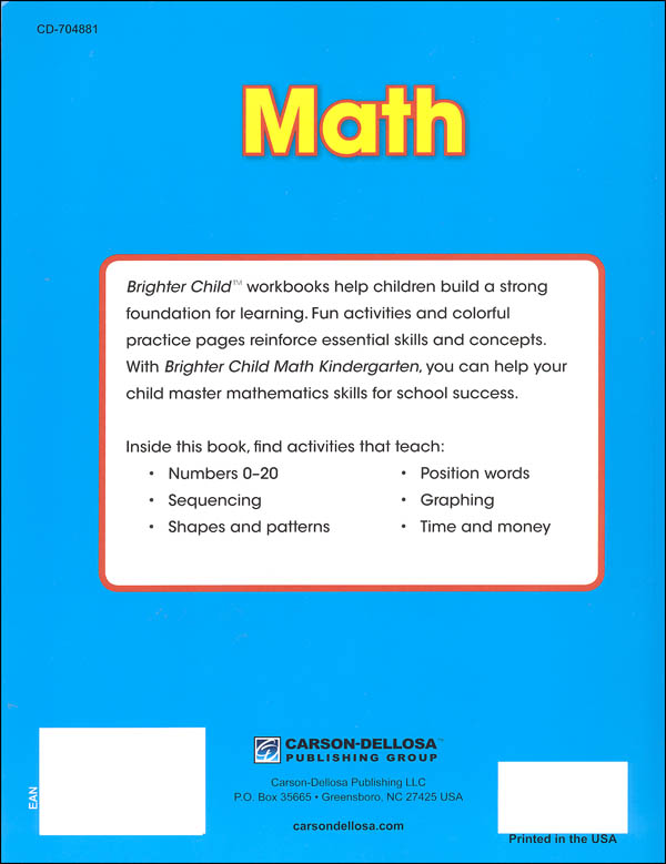 Math Kindergarten Workbook (Brighter Child) | Brighter Child ...