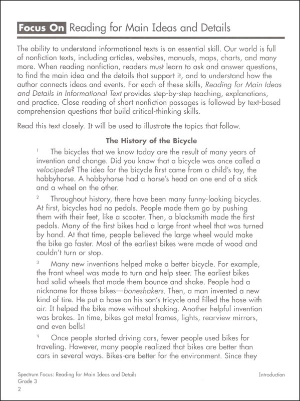 Reading for Main Ideas and Details in Informative Text Grade 3 ...