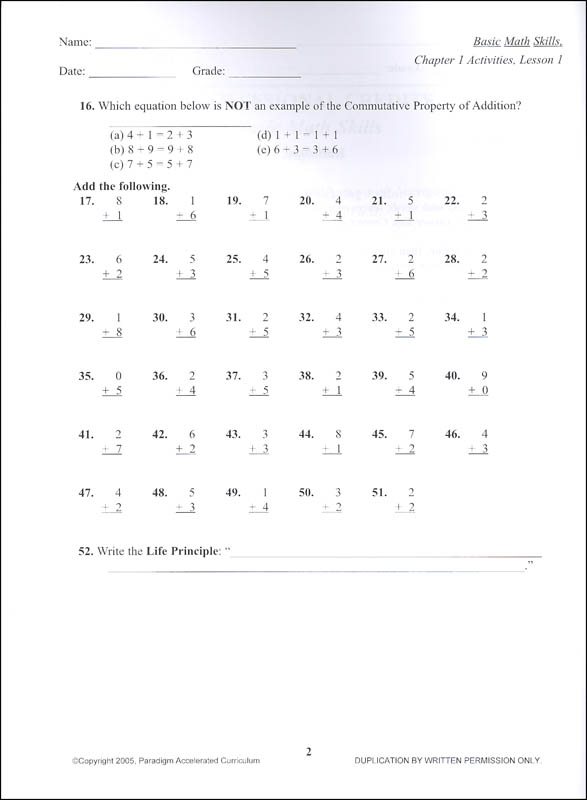 Basic Math Skills Full Course Kit Paradigm Accelerated Curriculum 