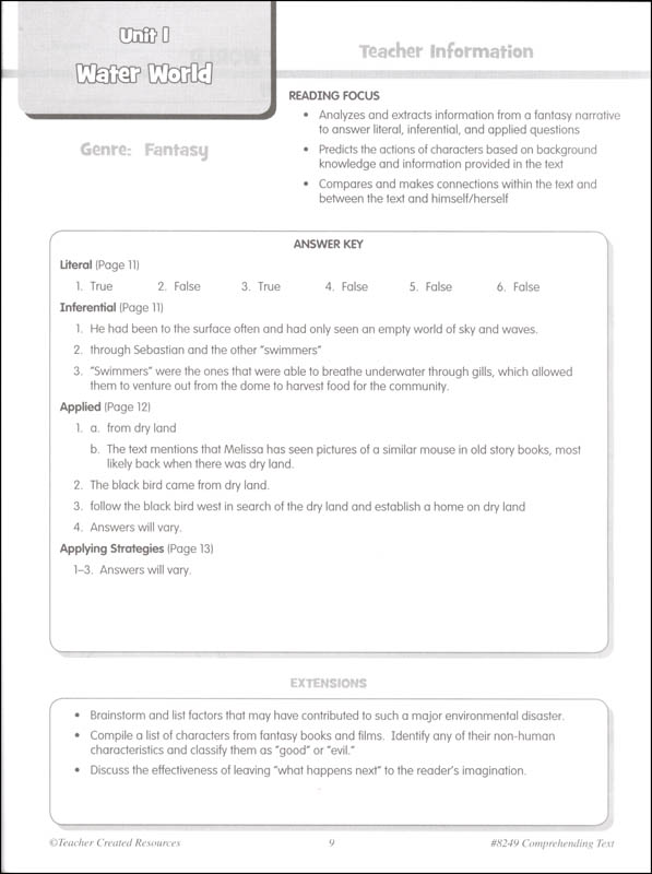 Comprehending Text Grade 6 Teacher Created Resources 9781420682496