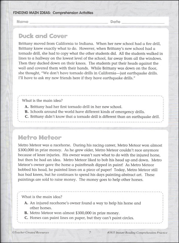 Instant Reading Comprehension Practice - Grade 6 | Teacher Created ...