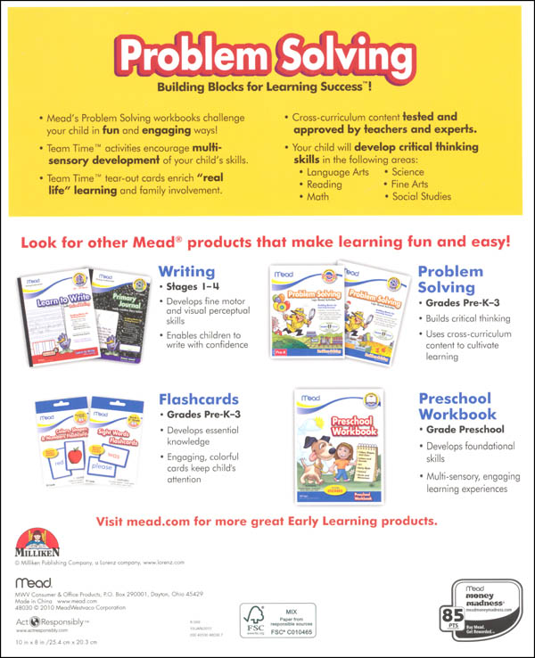 Problem Solving Workbook Grade PK | Mead Products