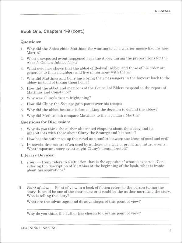 Redwall Novel-Ties Study Guide | Learning Links | 9780767522328 Redwall Novel-Ties Study Guide | Learning Links | 9780767522328