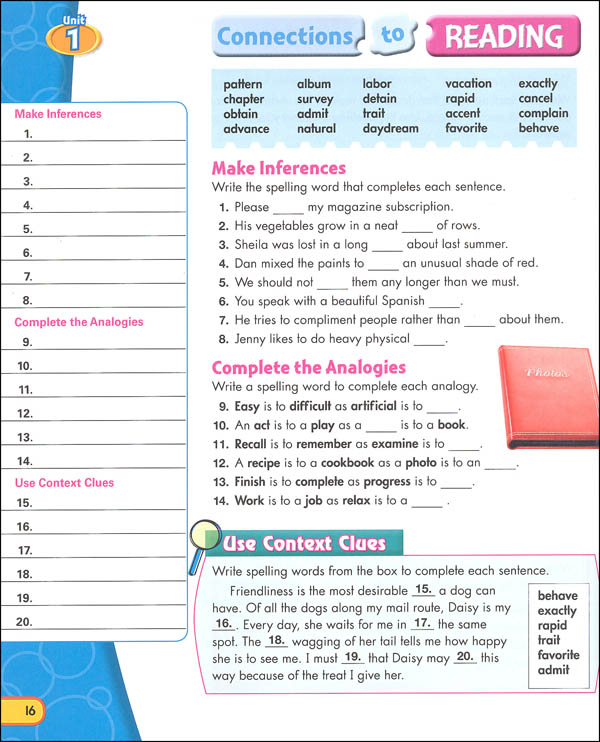 Zaner Bloser 4th Grade Spelling Lists
