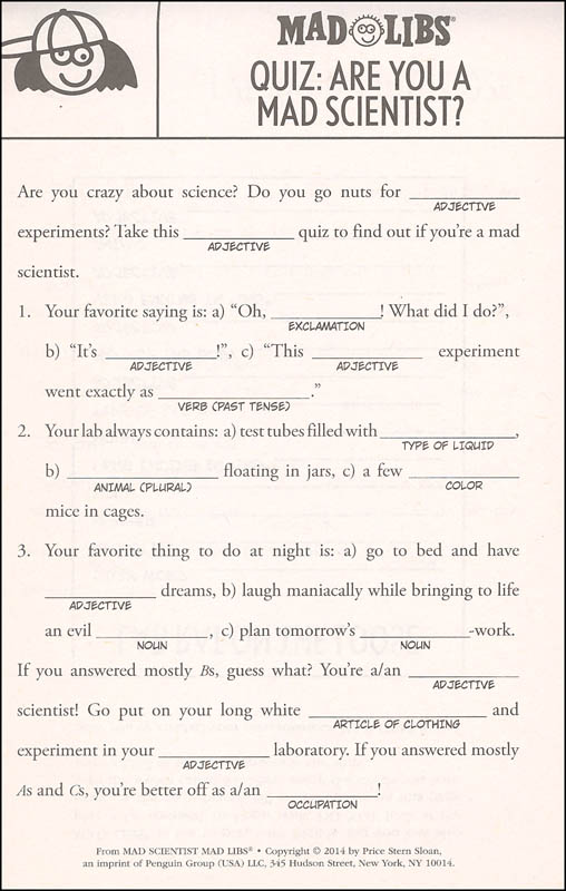 Mad Scientist Mad Libs | Price, Stern, Sloan | 9780843180572