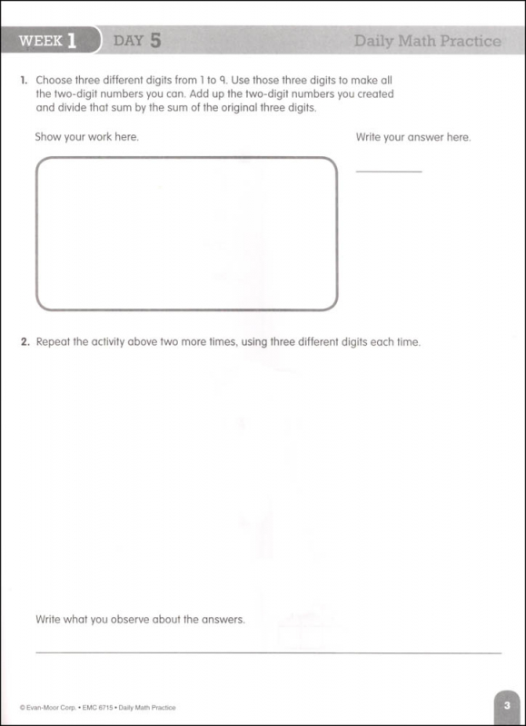 Daily Math Practice Grade 5 Individual Student Workbook Evan Moor