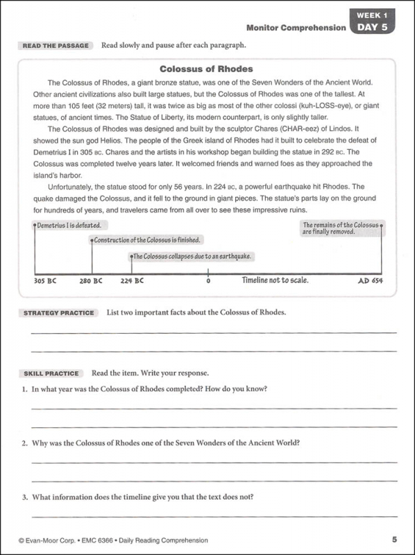 Daily Reading Comprehension Grade 6 Individual Student Workbook